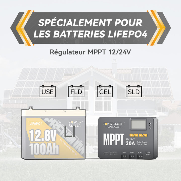 Régulateur MPPT 12/24V 30A de Power Queen pour Panneau Solaire avec Bl – Power Queen FR